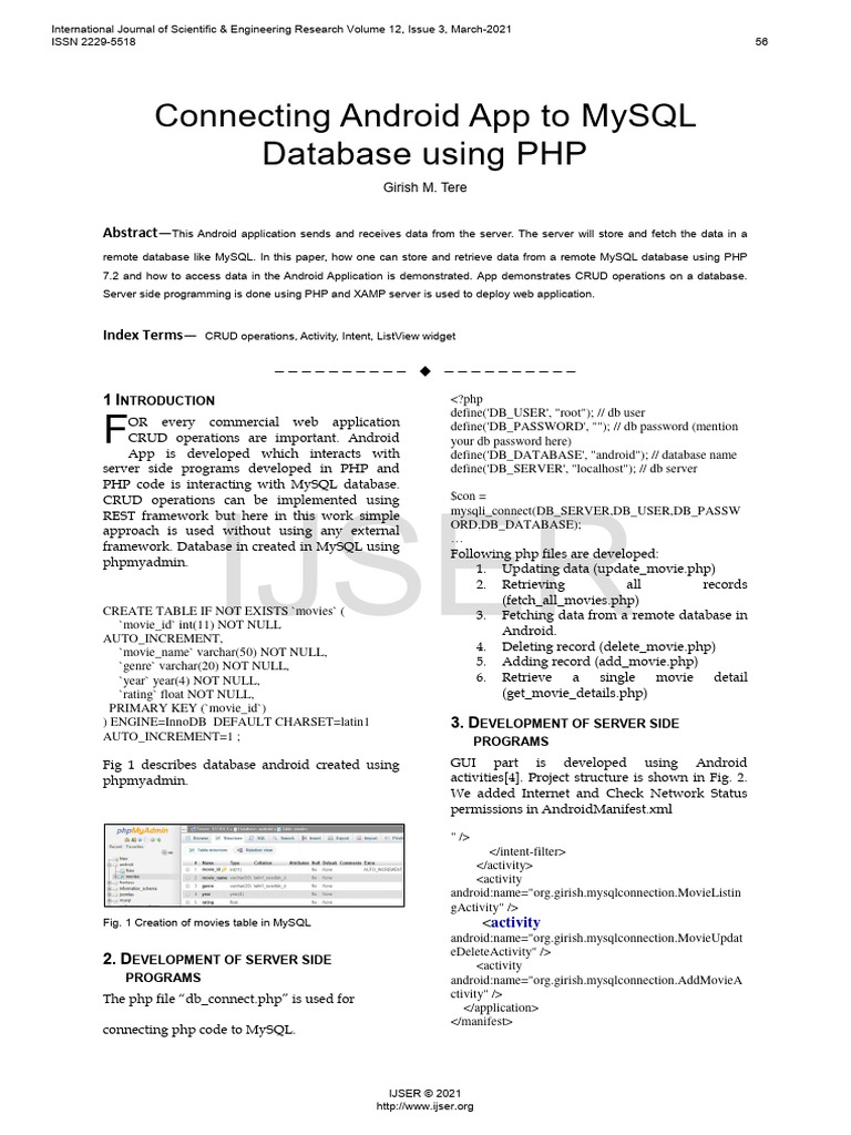 Connecting Android App To Mysql Database Using Php Pdf