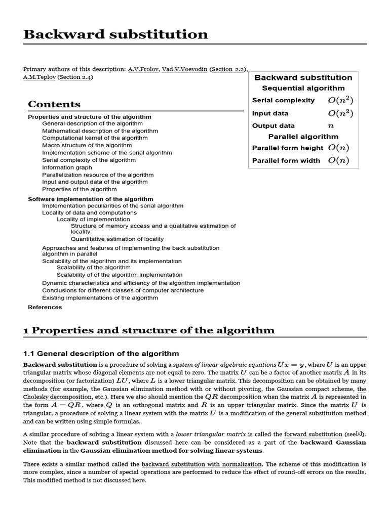 Backward Substitution Algowiki Pdf