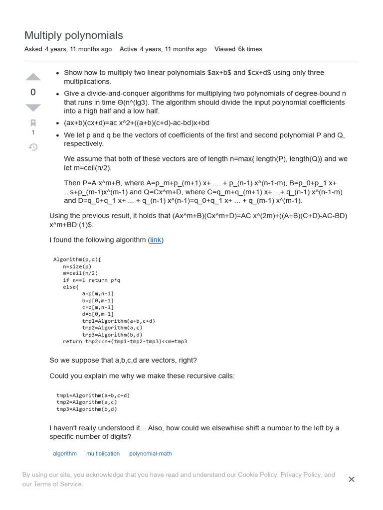 Algorithm Multiply Polynomials Stack Overflow Pdf Polynomial