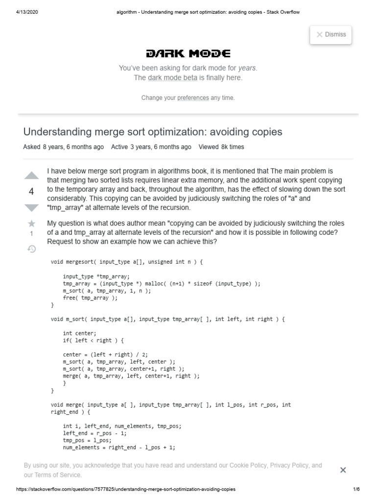 Algorithm - Understanding Merge Sort Optimization - Avoiding Copies - Stack Overflow | Download ...
