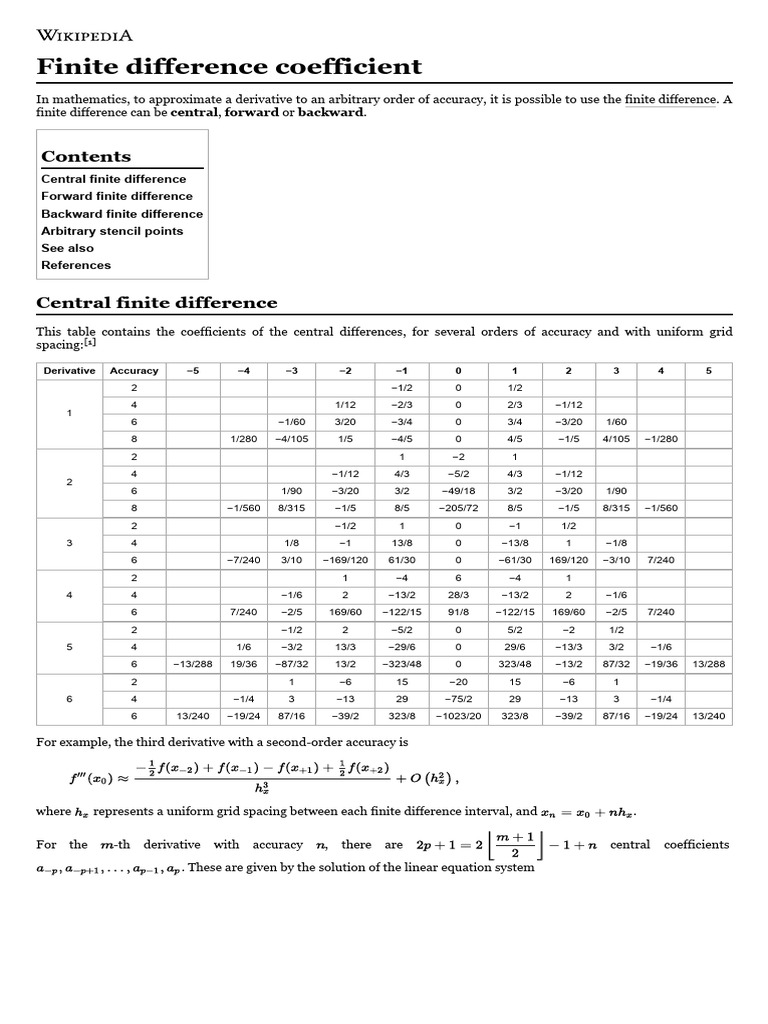 Finite Difference Coefficient - Wikipedia | PDF