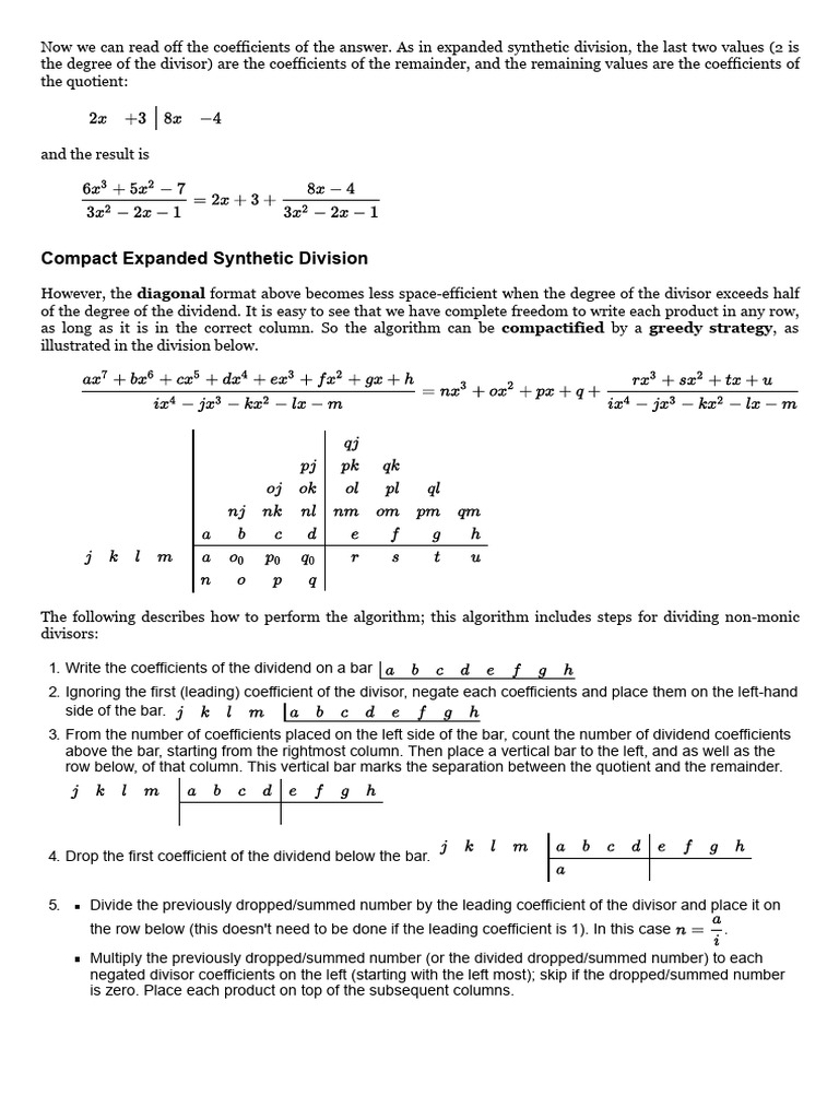 Compact Expanded Synthetic Division - Wikipedia | PDF | Computational ... Compact Expanded Synthetic Division - Wikipedia | PDF | Computational ...