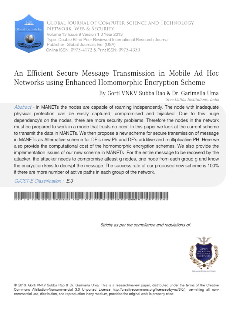4 An Efficient Secure Message EHC Gorti | PDF | Encryption | Wireless Ad Hoc Network