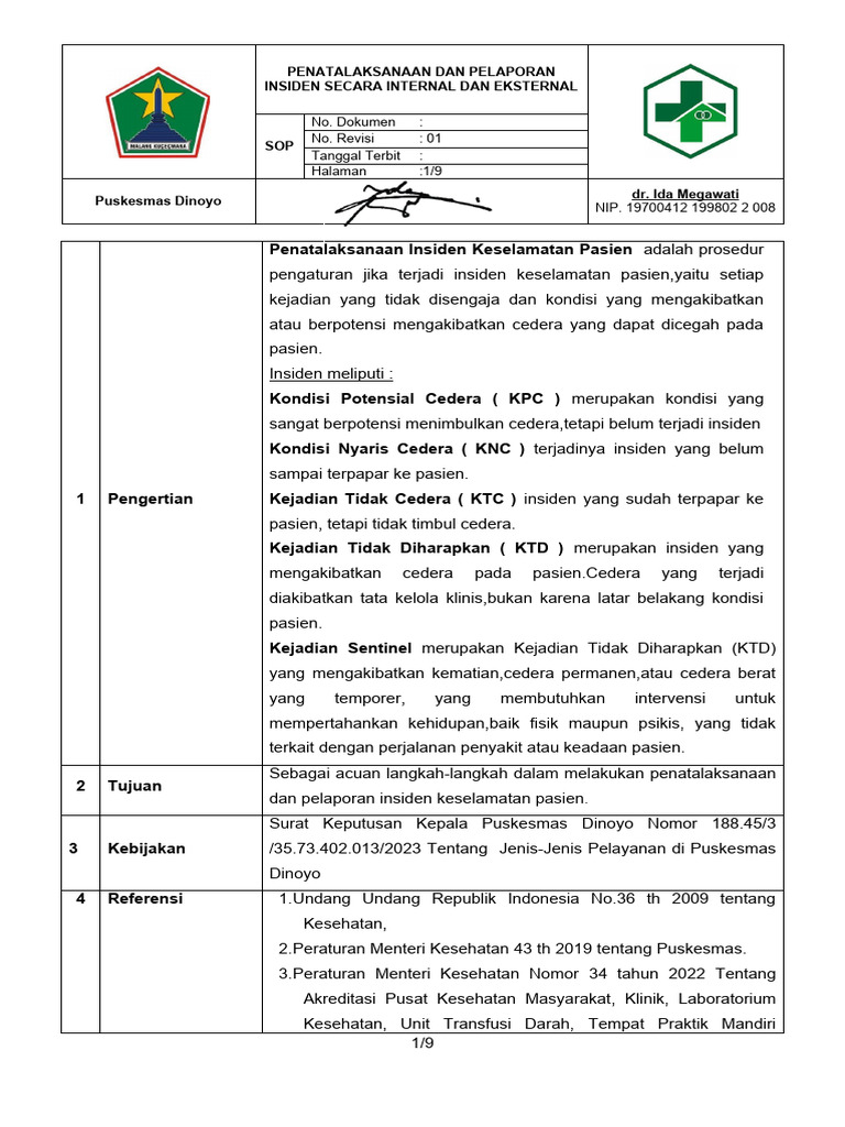 SOP Penanganan Insiden Pasien Puskesmas | PDF