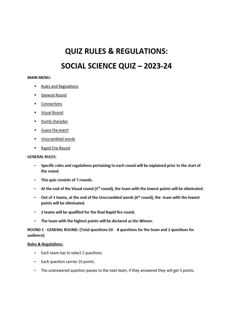 Quiz, Rules and Regulations | PDF