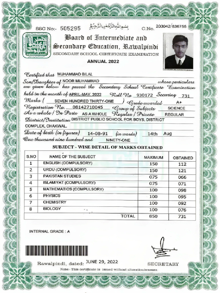 Matric Degree RWP | PDF