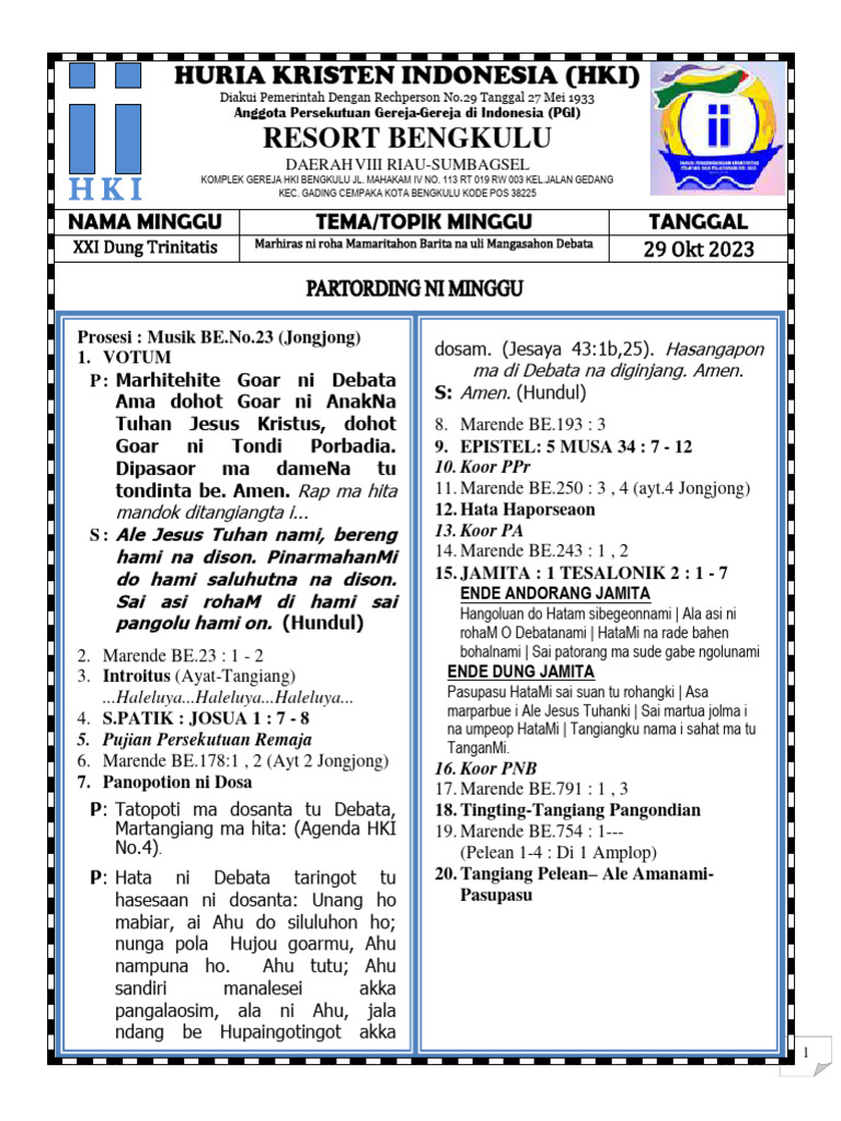 48 Partording Minggu 21 Dung Trinitatis 29 Okt 2023 | PDF