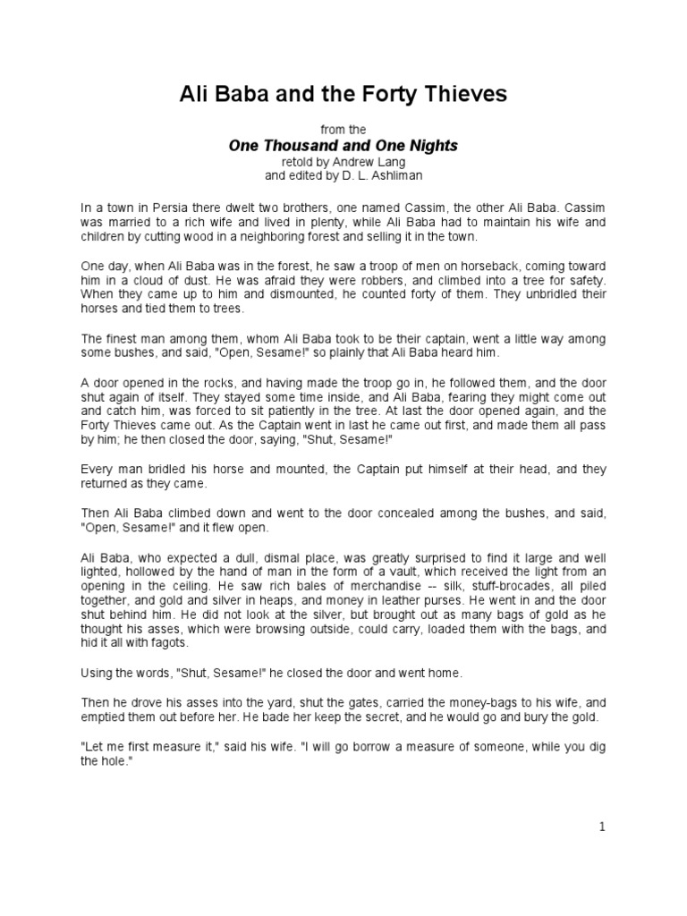 Summary of Ali Baba and the Thieves | PDF