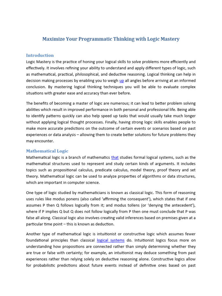 Maximize Your Programmatic Thinking With Logic Mastery1 Pdf