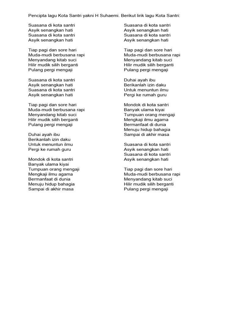 Lirik Lagu Kota Santri | PDF
