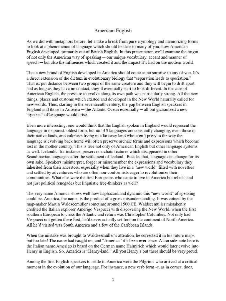 Evolution of American English | PDF