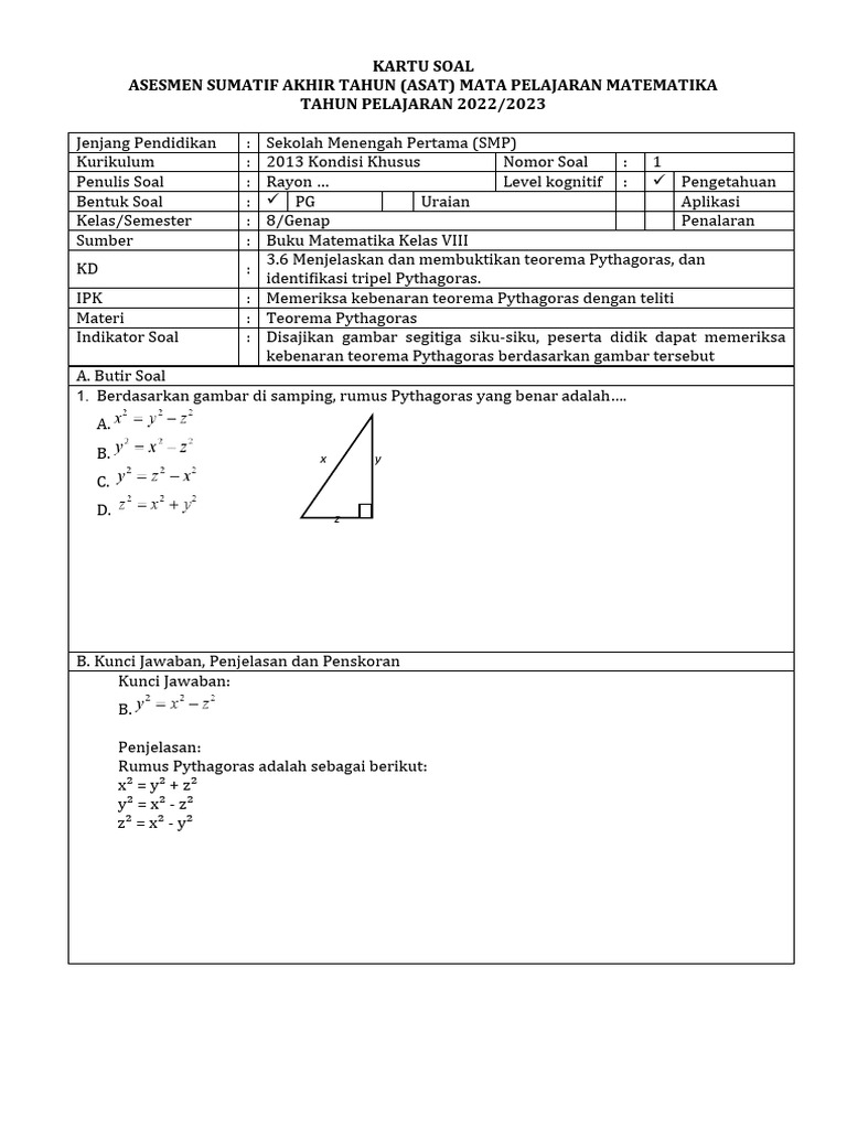 08 - K13 Kartu Soal ASAT MTK 2022 - 2023 | PDF