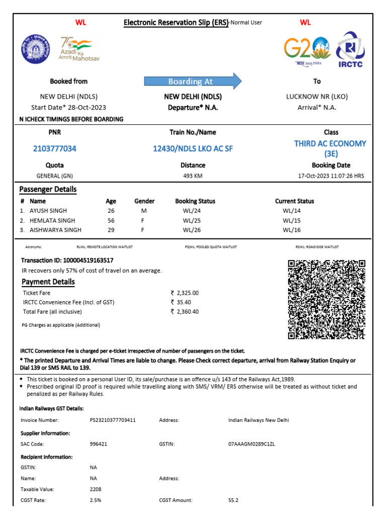 12430/Ndls Lko Ac SF Third Ac Economy (3E) : WL WL | PDF | Identity ...