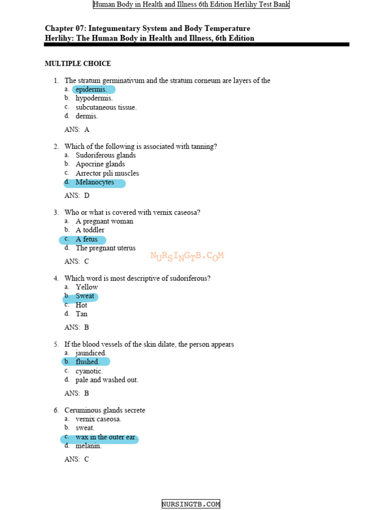 Integumentary Questions | PDF | Skin | Integumentary System
