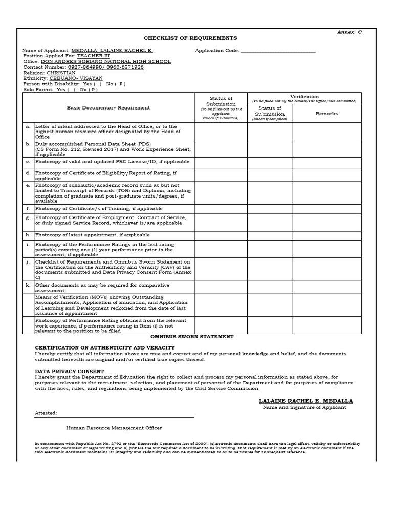 Checklist of Requirements | PDF | Authentication