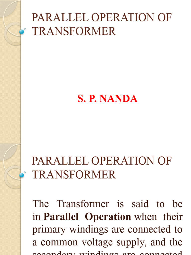 Conditions for Transformer Parallel Operation | PDF | Science ...