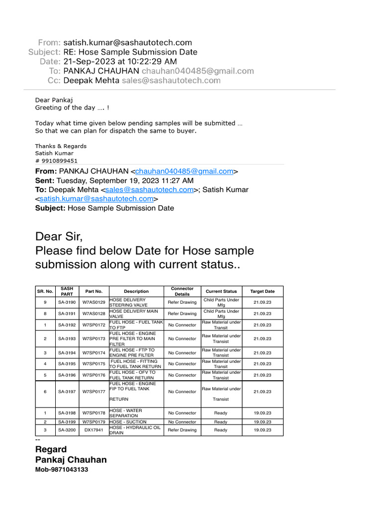RE Hose Sample Submission Date 2 | PDF
