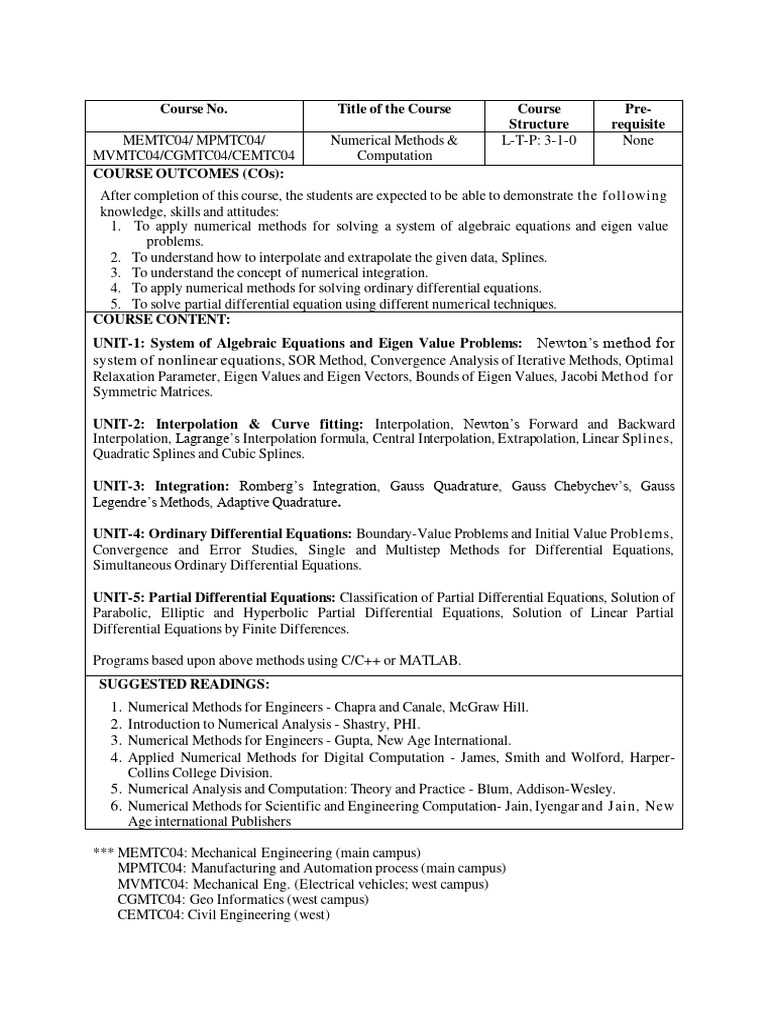 Numerical Methods and Computation Syllabus | PDF | Numerical Analysis ...
