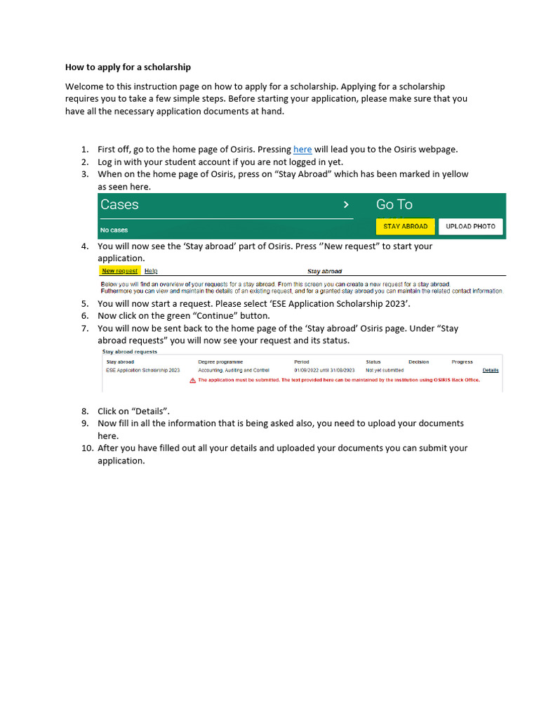Scholarship Application Handleiding Osiris Student | PDF