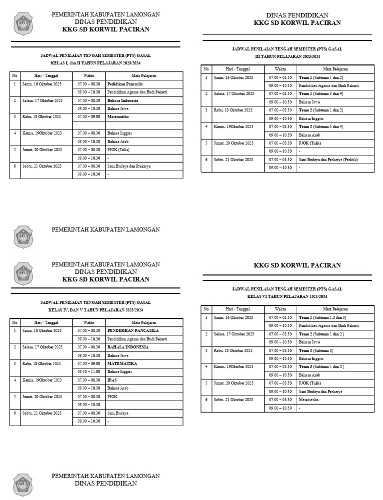Jadwal - PTS GANJIL 2023-2024-1 | PDF