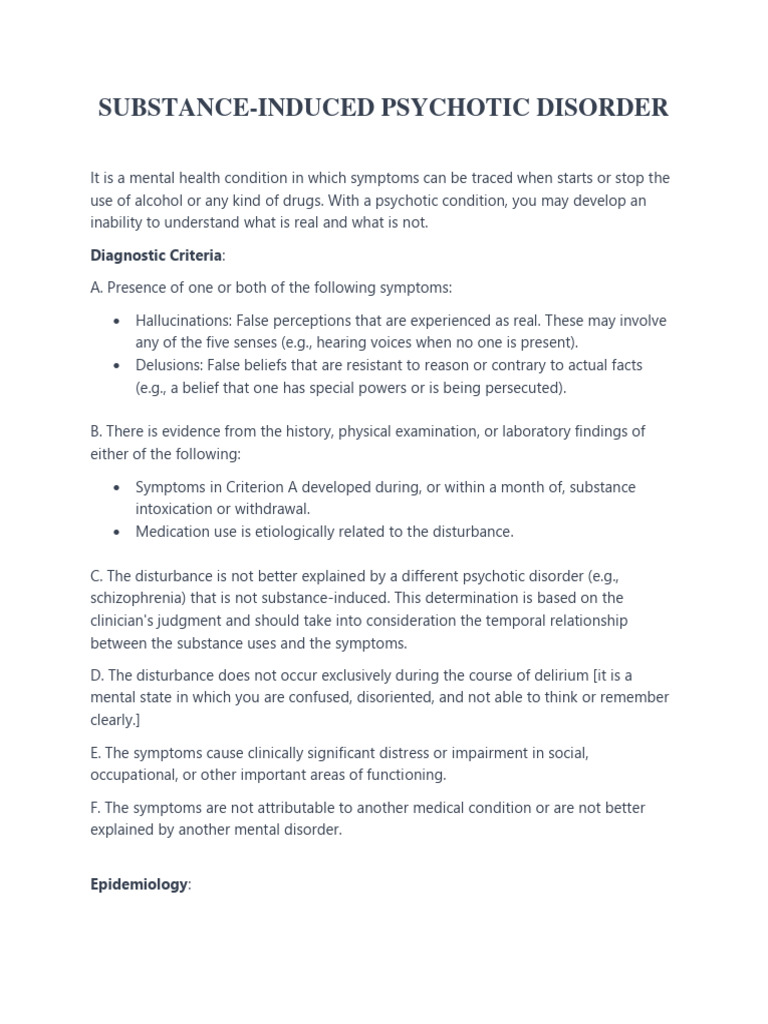 Substance Induced Psychotic Disorder | PDF
