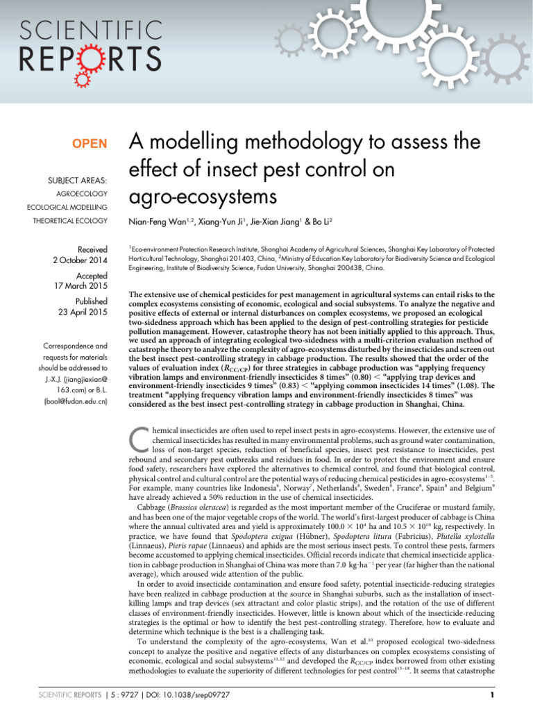A Modelling Methodologi To Access The Effect of Insect Pest Control On ... A Modelling Methodologi To Access The Effect of Insect Pest Control On ...