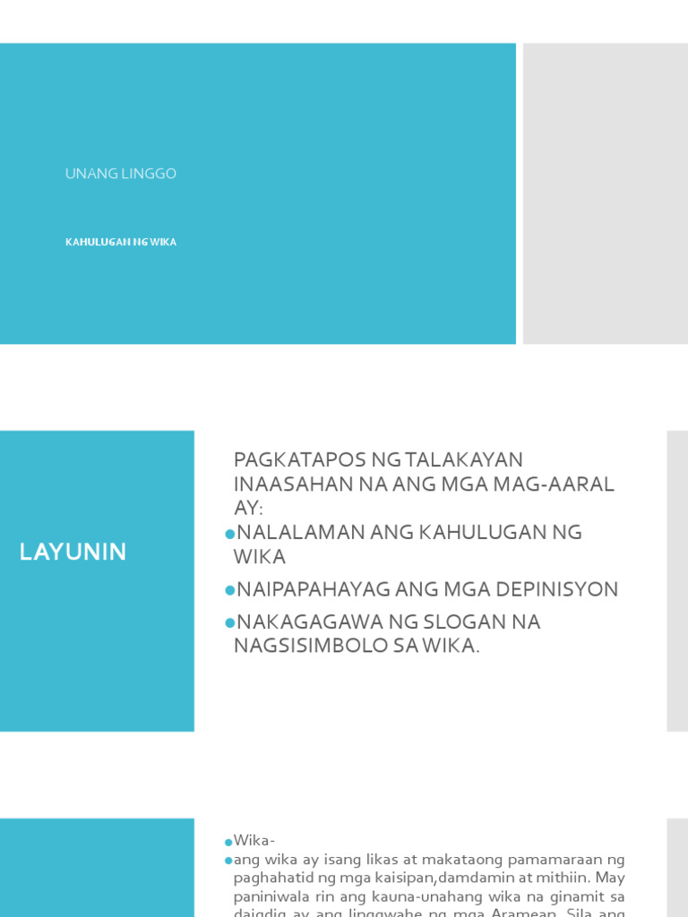 Kahulagan NG Wika - Ungang Linggo 1 | PDF
