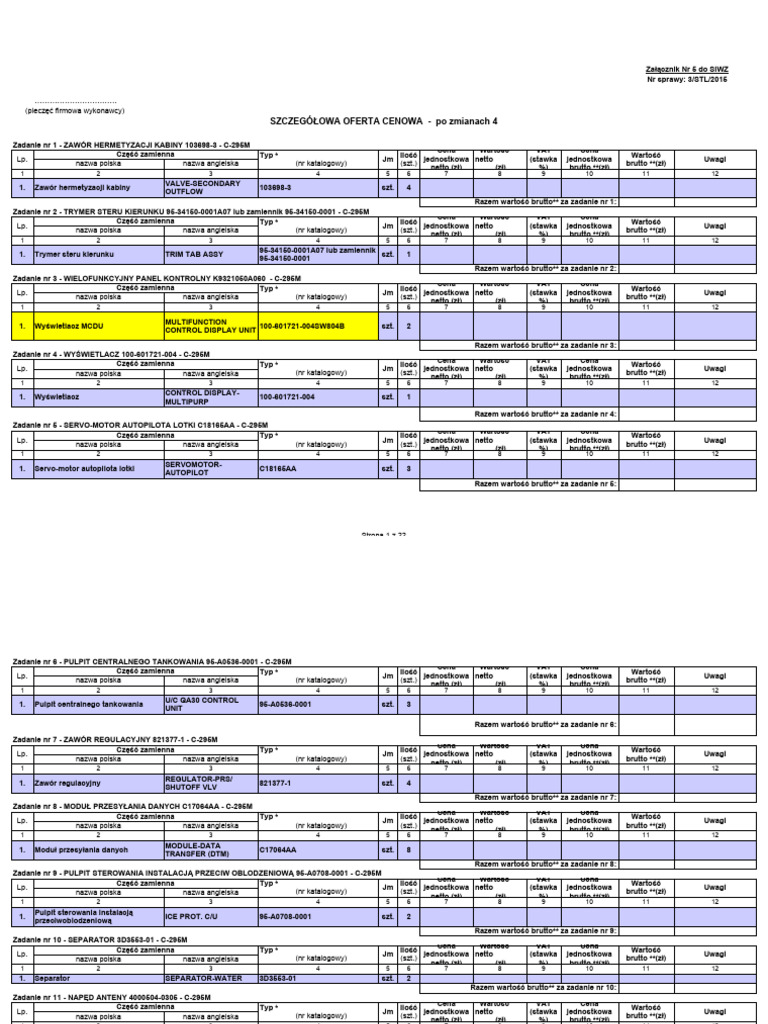 24 Zal. NR 5 - Szczegolowa Oferta Cenowa - Po Zmianach 4 | PDF