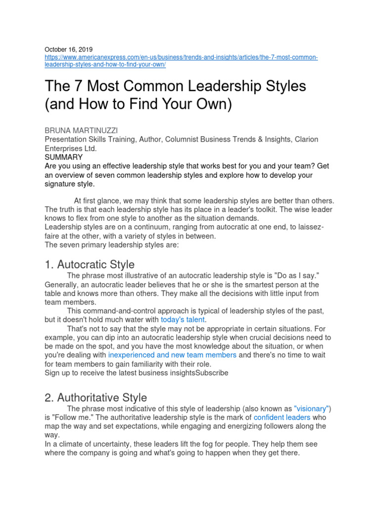 Leadership Styles for Business Leaders | PDF | Business