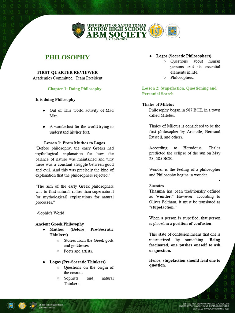 Grade 11 Philosophy First Quarter Review | PDF | Free Will | Reason