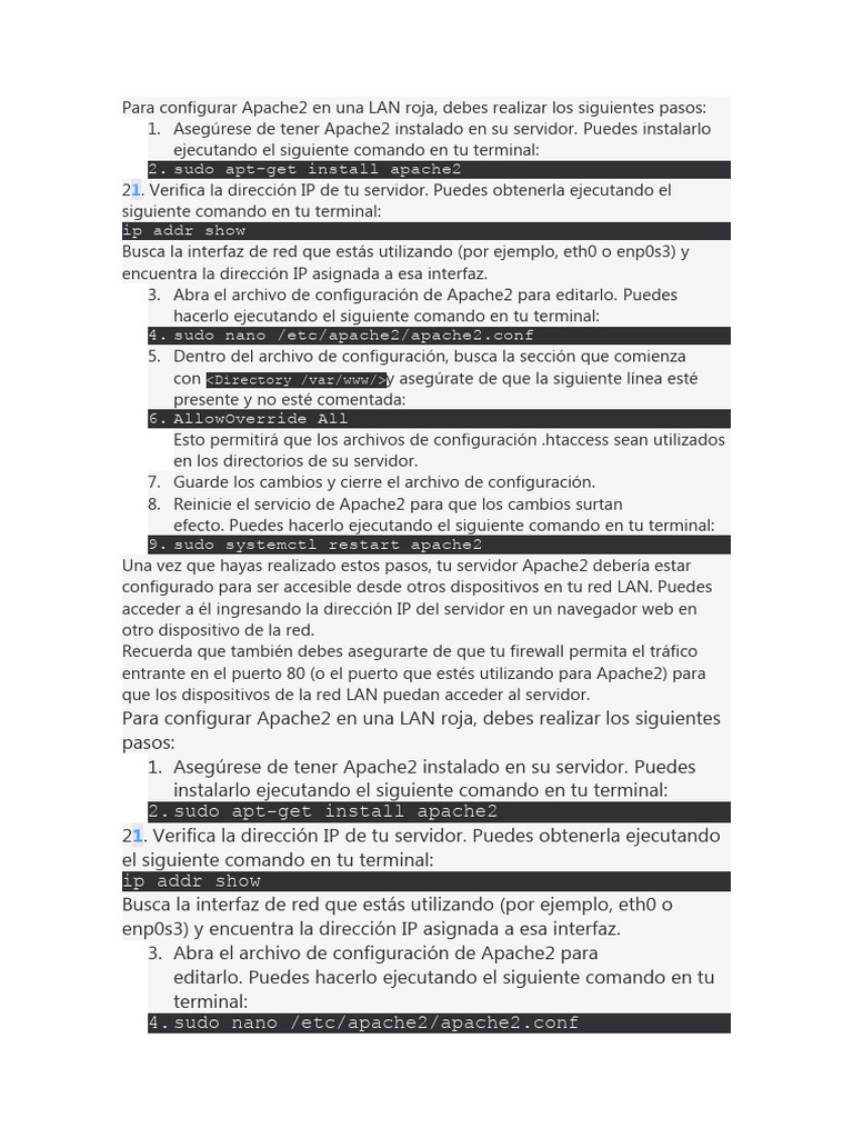 Para Configurar Apache2 en Una LAN Roja | PDF | Redes | Internet y web