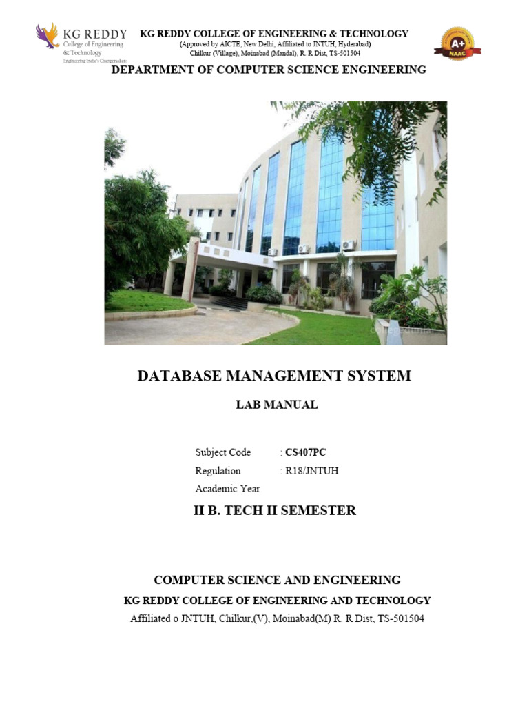 Dbms Lab Manual Pdf Relational Database Databases