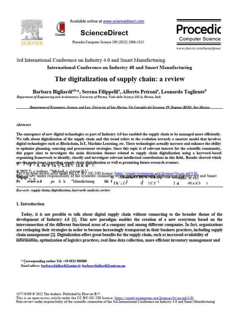 The Digitalisation Of Supply Chain A Review Pdf Supply Chain