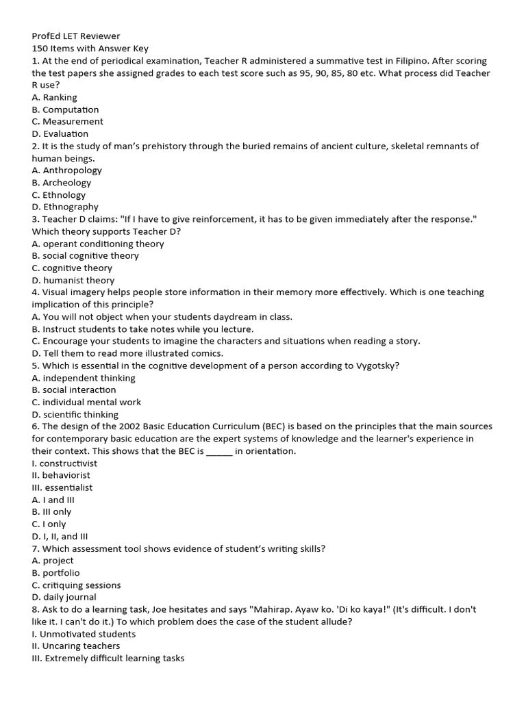 ProfEd LET Reviewer | PDF ProfEd LET Reviewer | PDF
