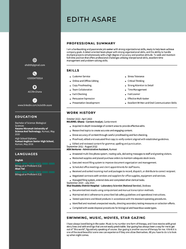 Edith Asare CV | PDF