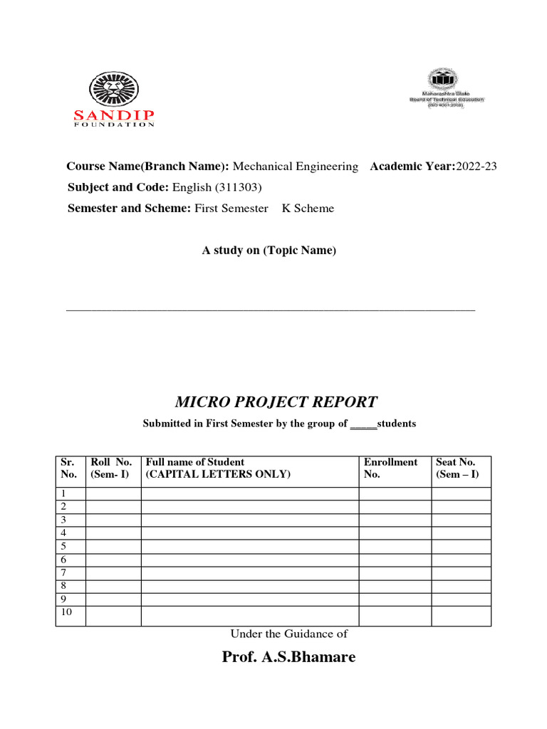 Sample English Micro Project - ME Branch | PDF