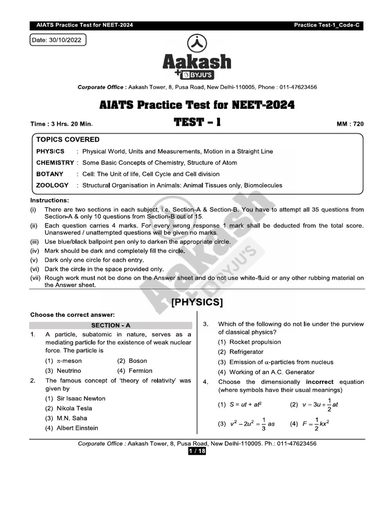 AIATS Practice 2022 | PDF