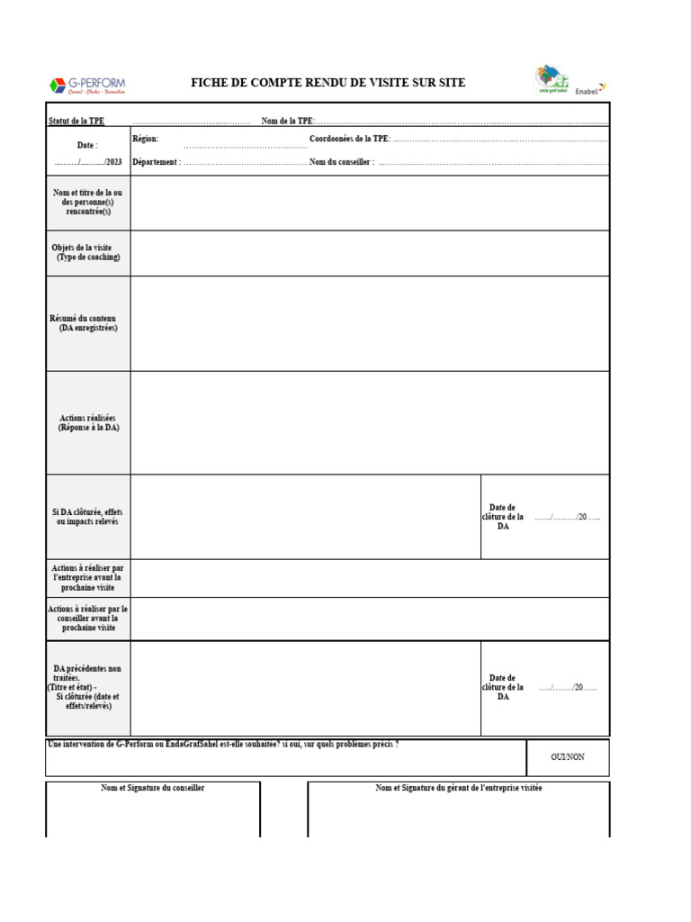 Fiche Visite Sur Site Enabel - XLSX - FICHE DE VISITE - Date JJMMAAAA | PDF