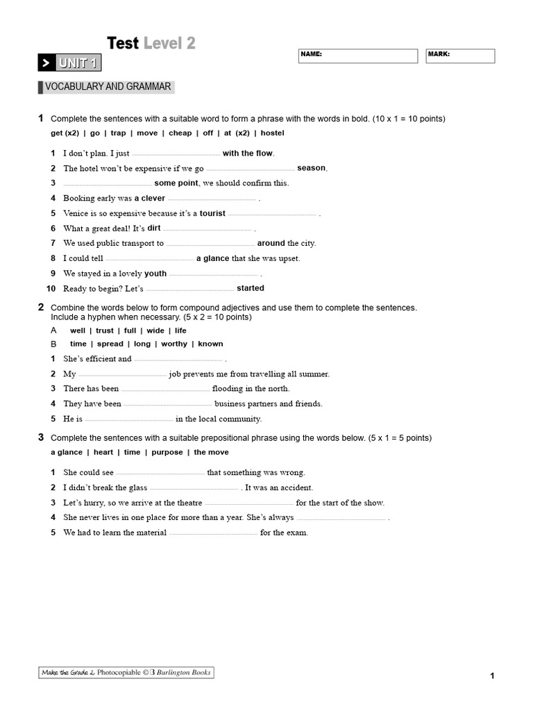 Level 2 English Test: Vocabulary & Grammar | PDF | Linguistic Typology ...