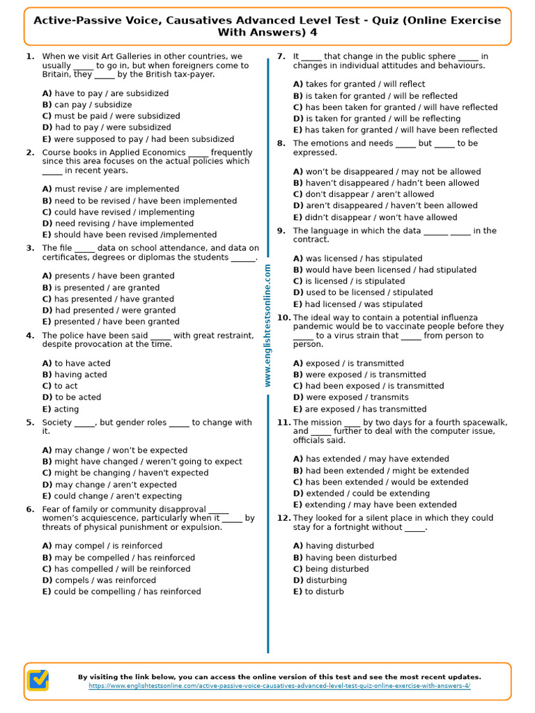 Advanced Active-Passive Voice Test | PDF