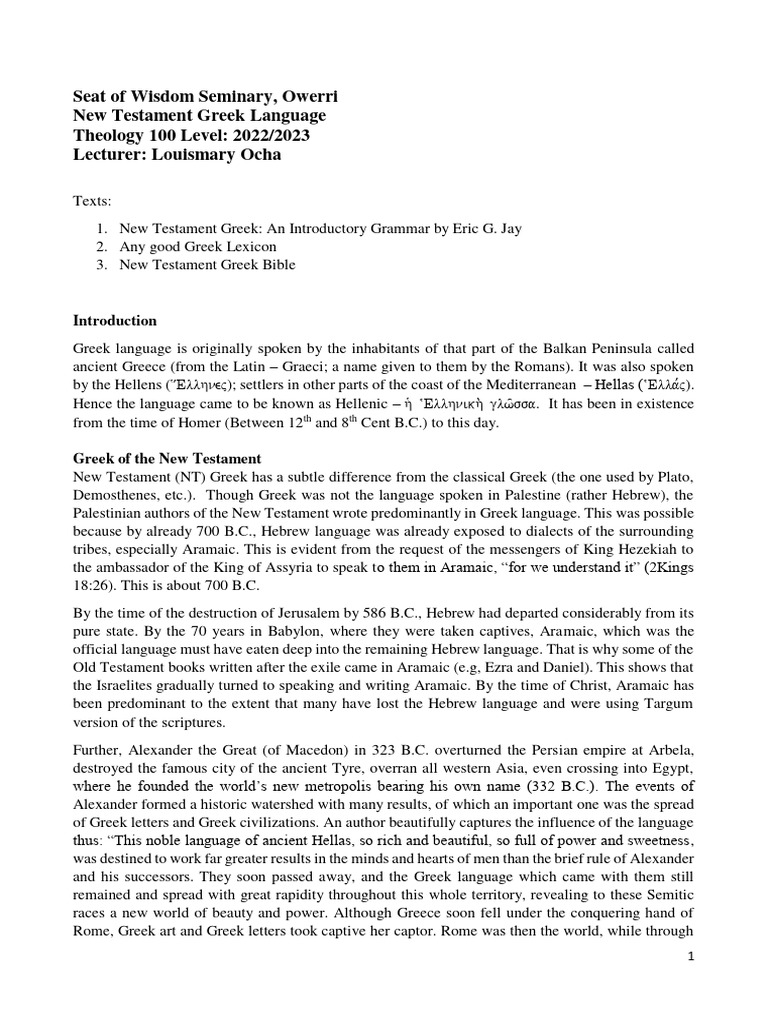 NT Greek Theo 1 | PDF | Perfect (Grammar) | Grammatical Tense