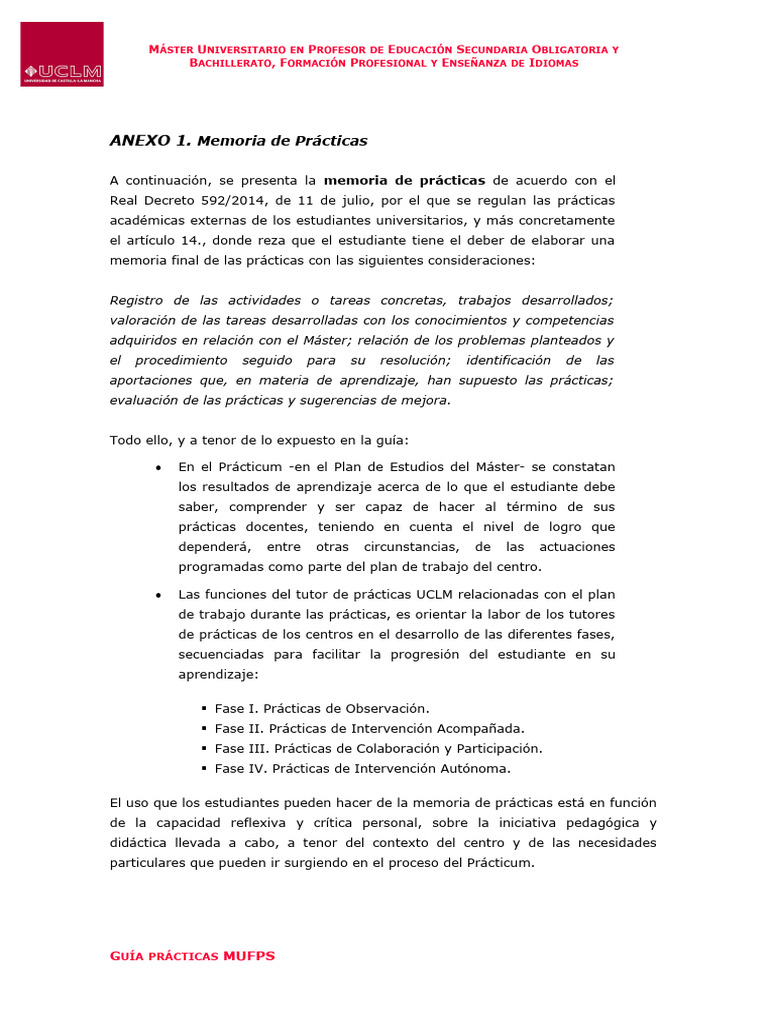 Anexo 1 Guia de Practicas Mufps Uclm | PDF | Maestros | Plan de estudios