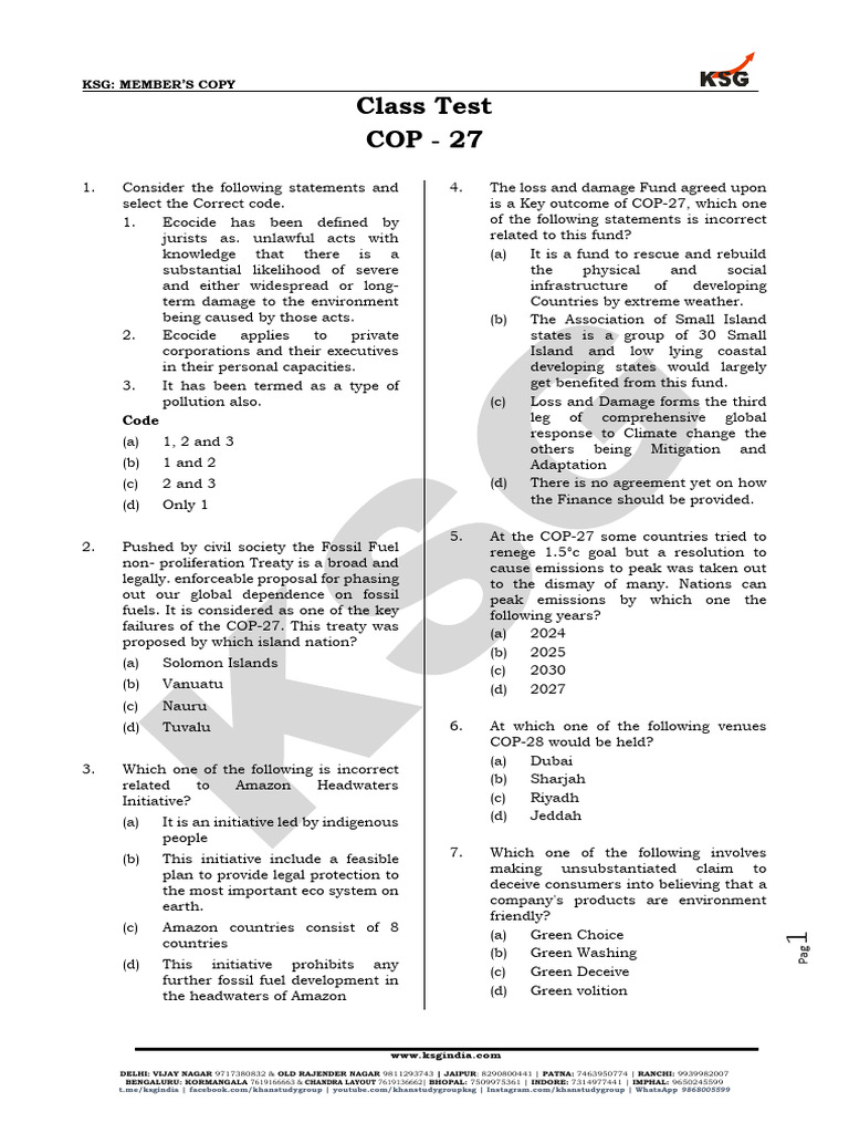 Class Test Cop-27-1 | PDF | Physical Geography | Natural Environment