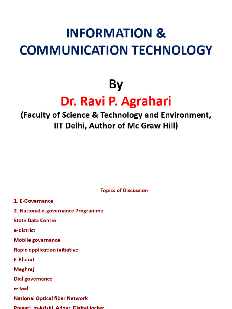 Information & Communication Technology: Dr. Ravi P. Agrahari | PDF ...