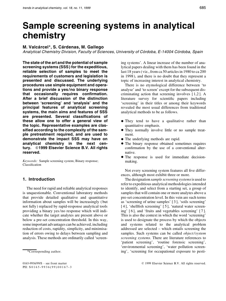 Sample Screening Systems in Analytical Chemistry | PDF