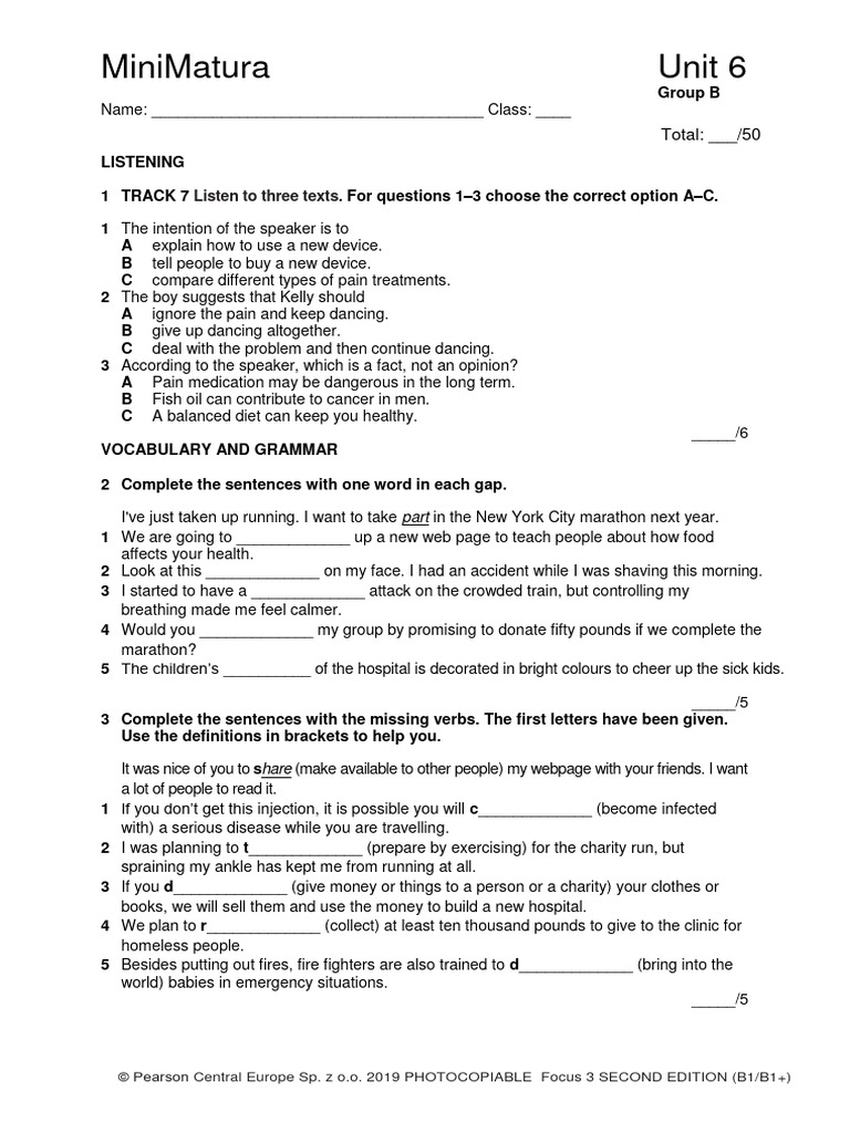 Focus3 2E MiniMatura Unit6 GroupB 1kol | PDF