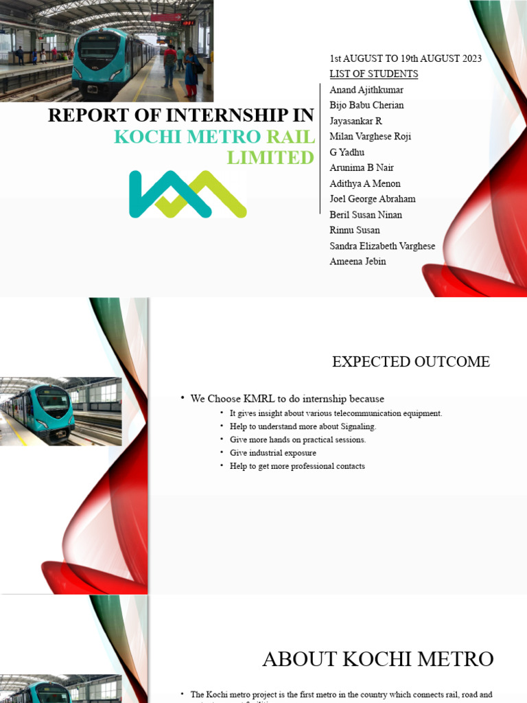 Report of Internship in Kochi Metro Rail Limited | PDF