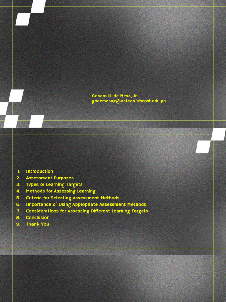 Assessment Purposes, Learning Targets, and Appropriate Methods | PDF