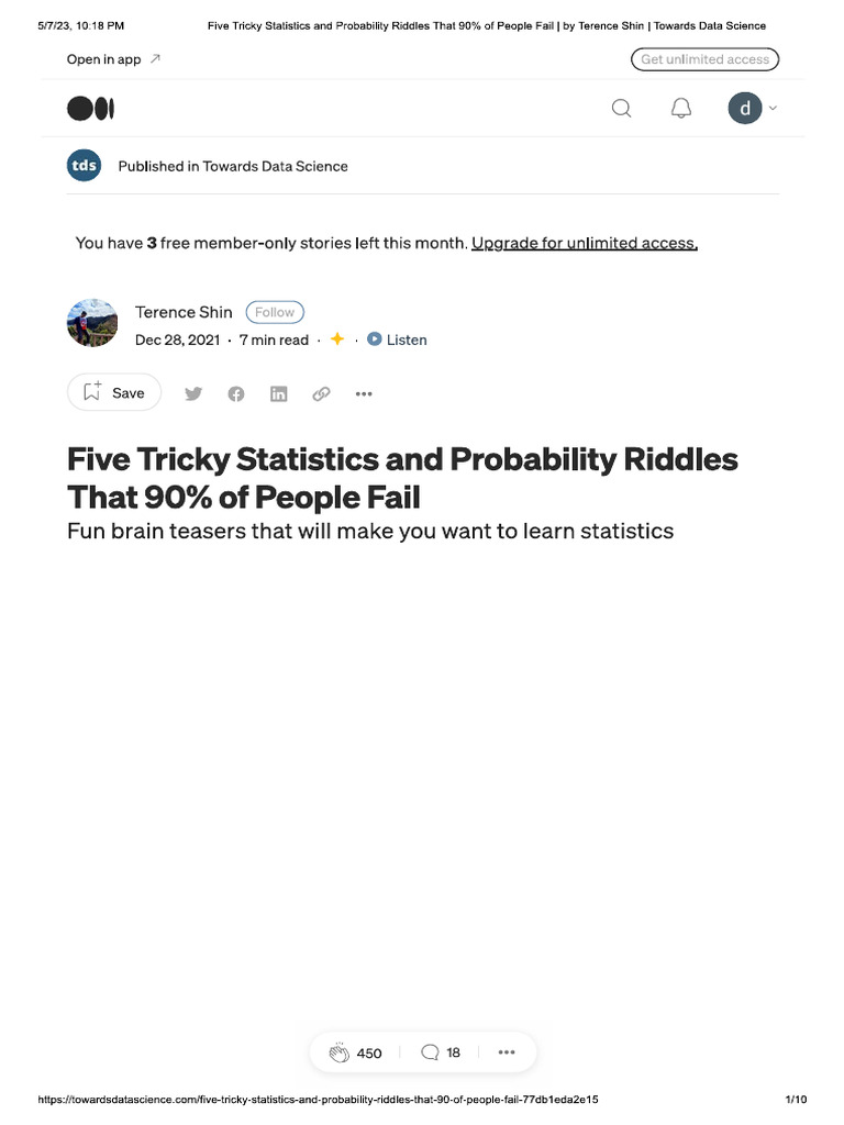 Five Tricky Statistics and Probability Riddles That 90 of People Fail | PDF