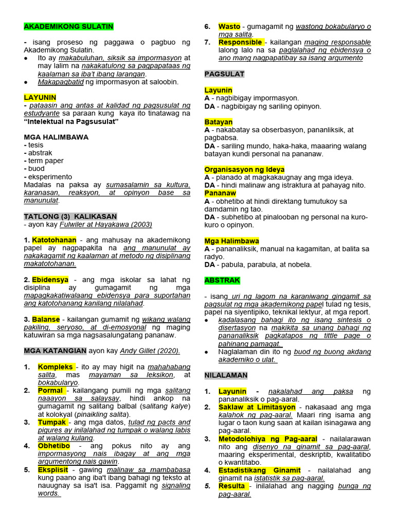 Filipino Midterm Reviewer | PDF